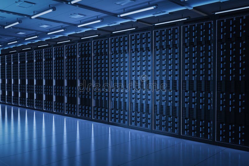 Server Room with Server Tower Stock Illustration - Illustration of ...