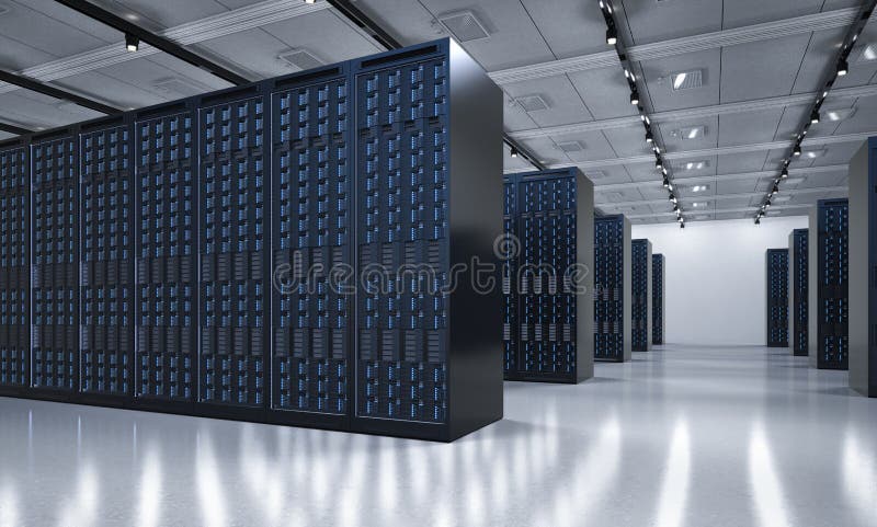 Server Room with Server Tower Stock Illustration - Illustration of ...