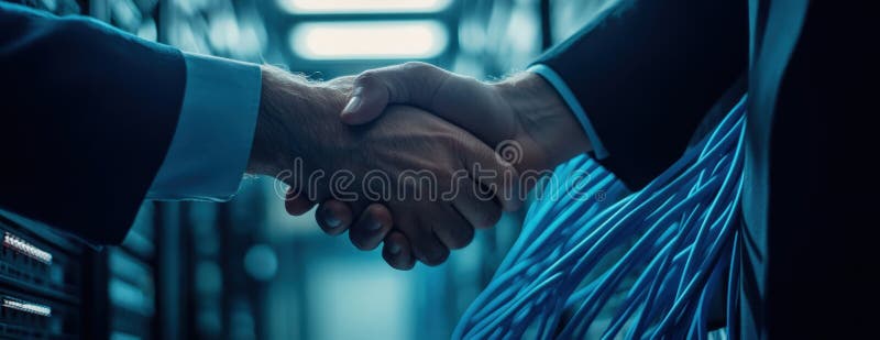 In a Server Room, Two Men are Engaging in a Handshake Gesture Stock ...