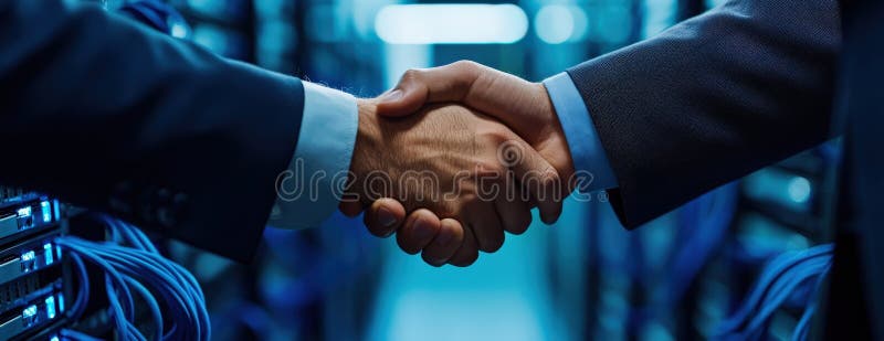 In a Server Room, Two Men are Engaging in a Handshake Gesture Stock ...