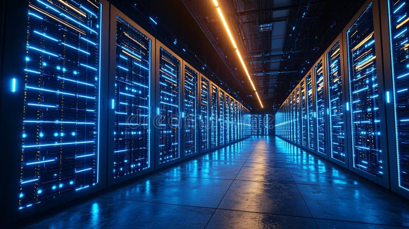 Server Room Under Blue Light Stock Illustration - Illustration of ...