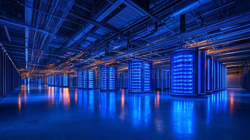 Server Room Under Blue Light Stock Illustration - Illustration of ...