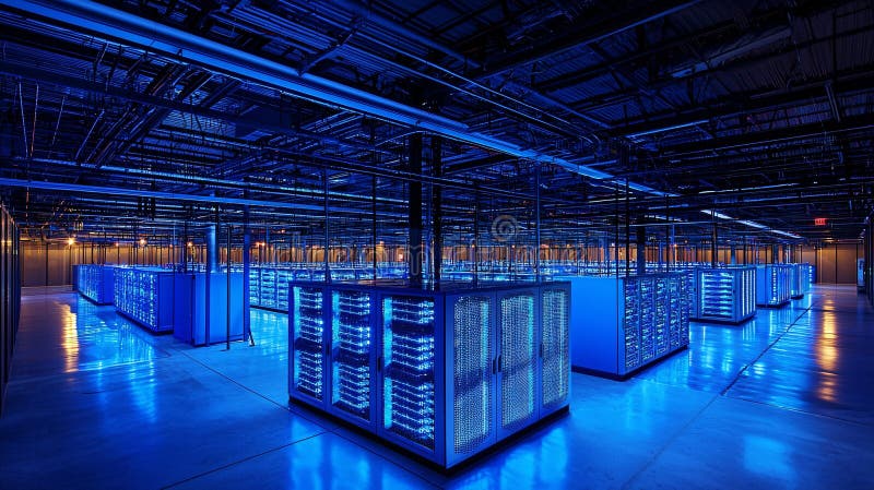 Server Room Under Blue Light Stock Image - Image of refrigeration ...
