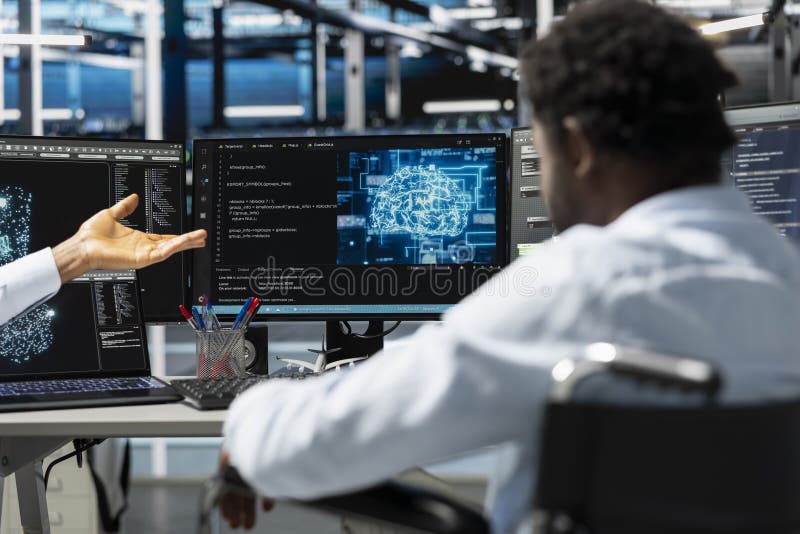 Server Room Worker Using AI To Perform Demanding Computing Tasks Stock ...