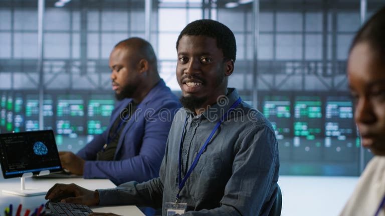 Server Room Workers Using Data Analytics To Monitor Performance Stock ...