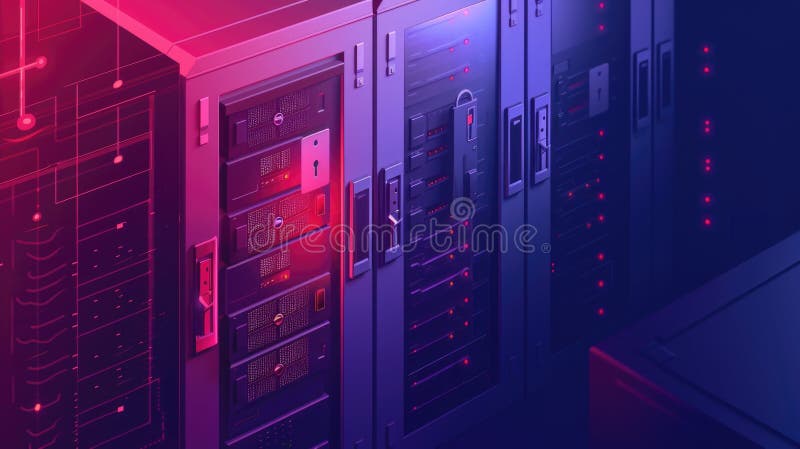 Server Rows in a Data Center with Various Equipment and Cabling Stock ...