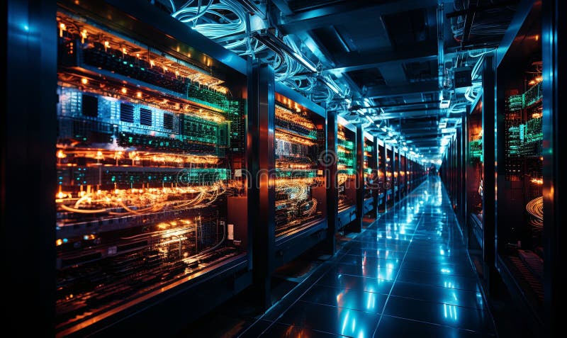 Server Rows in Long Hallway Stock Image - Image of racks, connection ...