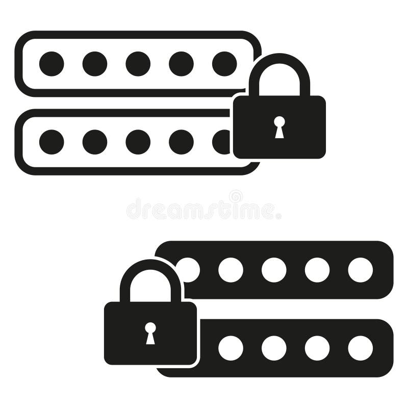 Server Security Icons. Data Protection Vector. Black and White Design ...