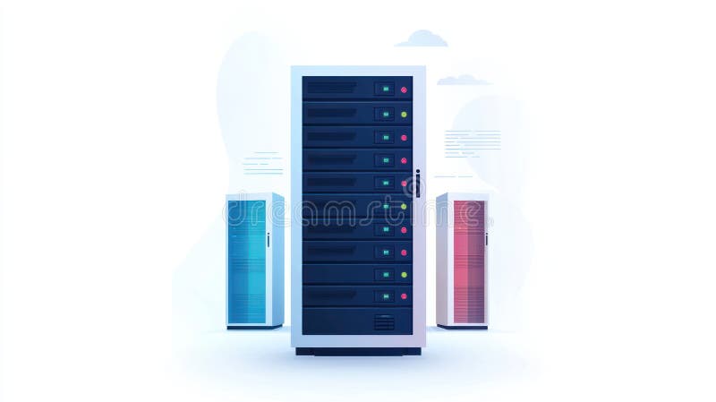 Server Setup Illustration Featuring Central Black Server Tower ...