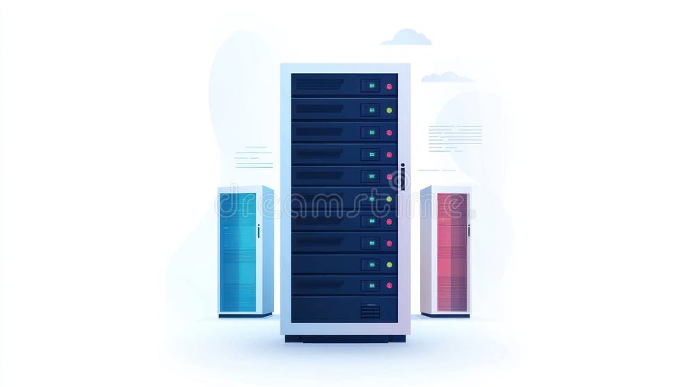 Server Setup Illustration Featuring Central Black Server Tower ...