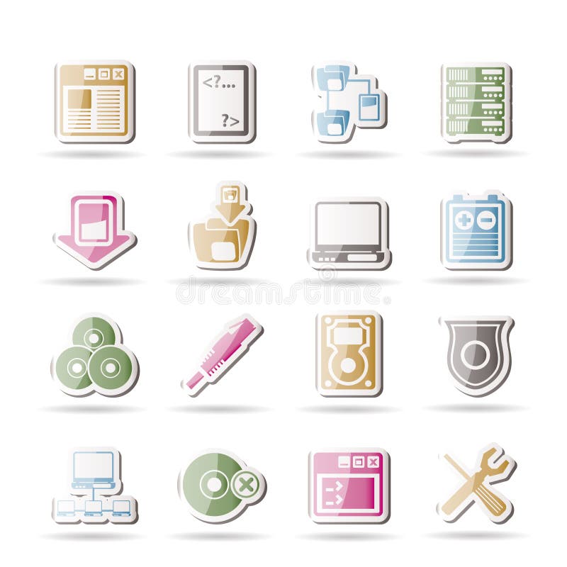 Network, Server and Hosting Icons Stock Vector - Illustration of disk ...