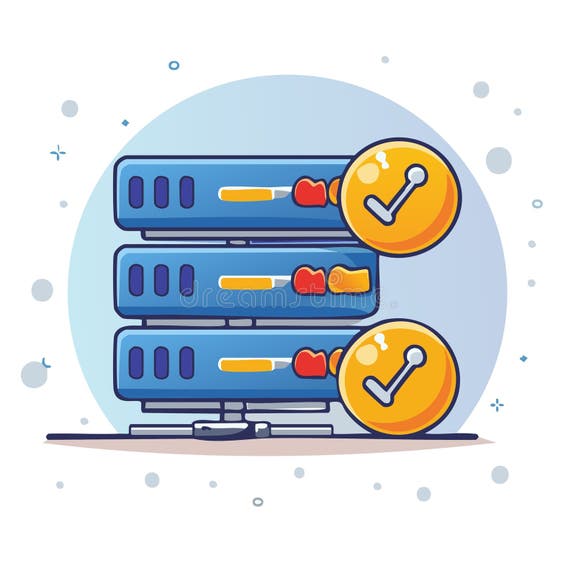 Server Stack with Check Marks Successful Data Hosting Cartoon Style Stock Illustration ...