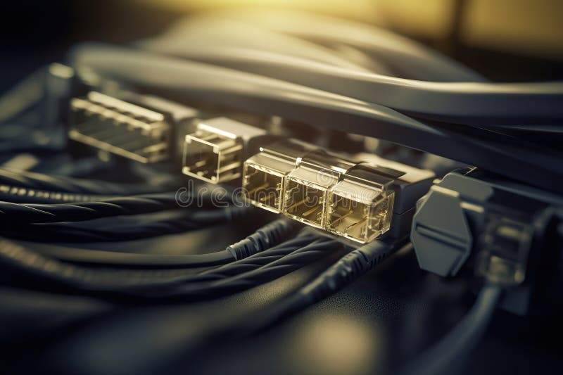 Server Staggered Cables and Interfaces. Network Cables Connected in ...