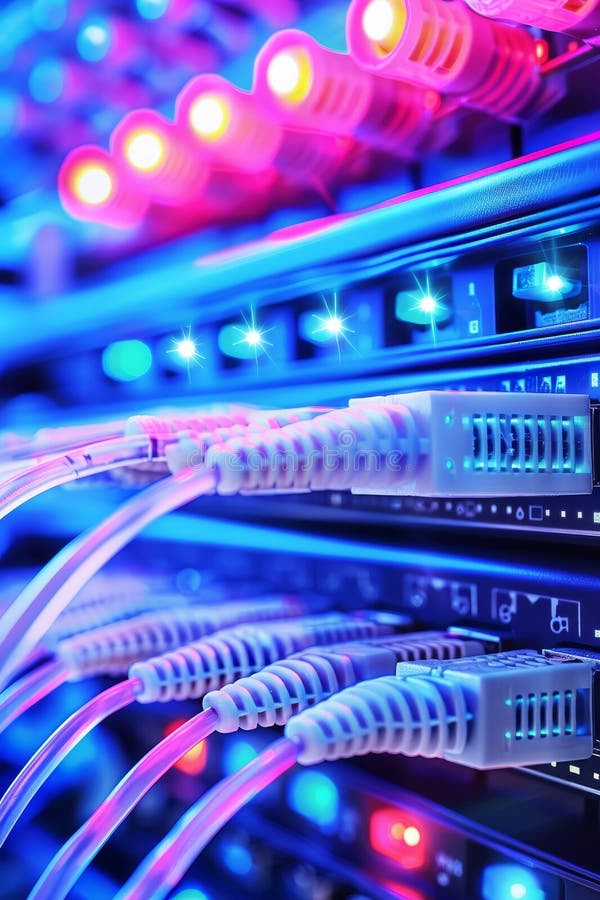 Server Switch Connected To Lan Via Fiber Optic Cable for Efficient ...