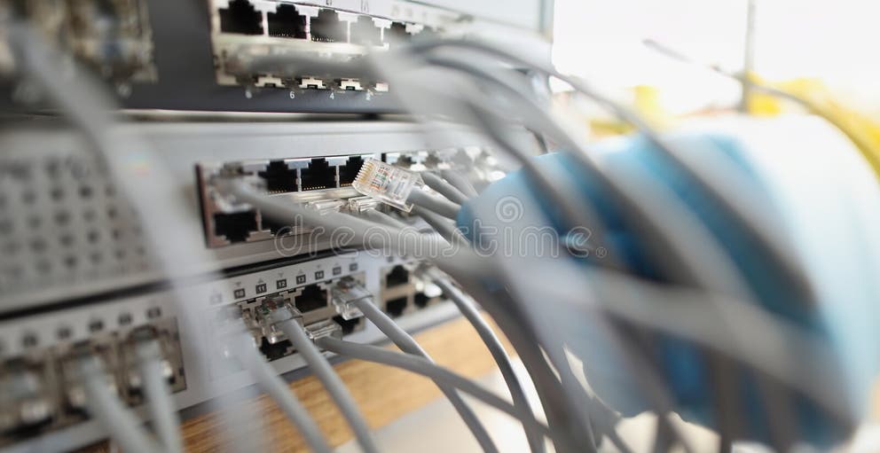 Server Switch Panel, Patch Cord Connection, Close-up Stock Image ...