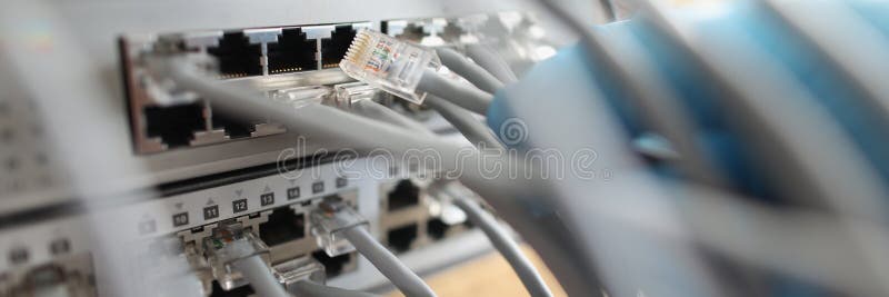 Server Switch Panel, Patch Cord Connection, Close-up Stock Photo ...