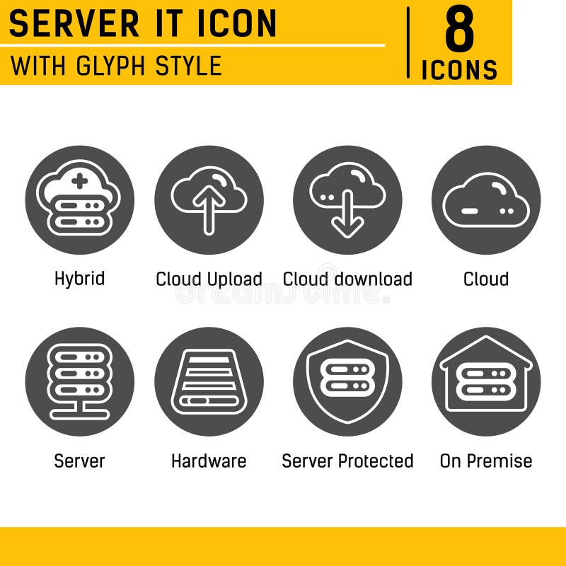 Server it and Technology Icon Set with Solid Style on Isolated White ...