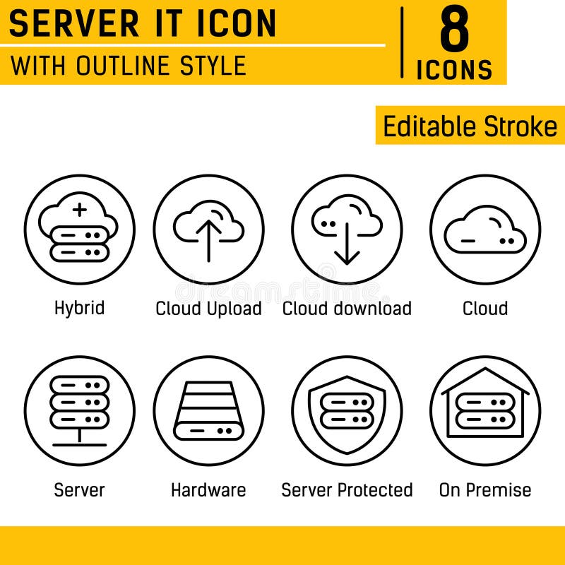 Server it and Technology Icon Set. Vector Linear Icon with Line Style ...