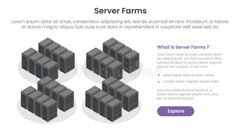 Server Technology Infographic Template Banner with Server Farms Concept ...
