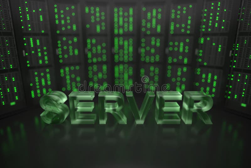 SERVER Text Consisting of Many Symbols on Computer Monitor. 3d ...