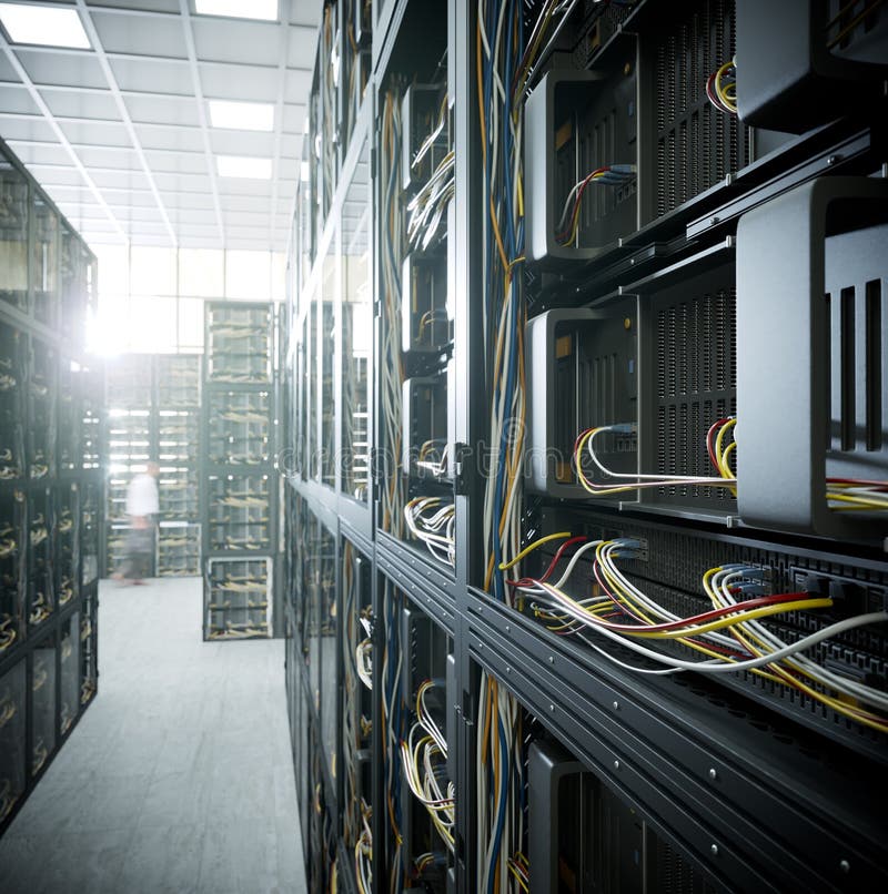 Server Und Serverraum Mit Laptop Und Kaffeetasse, Computertechnologie ...