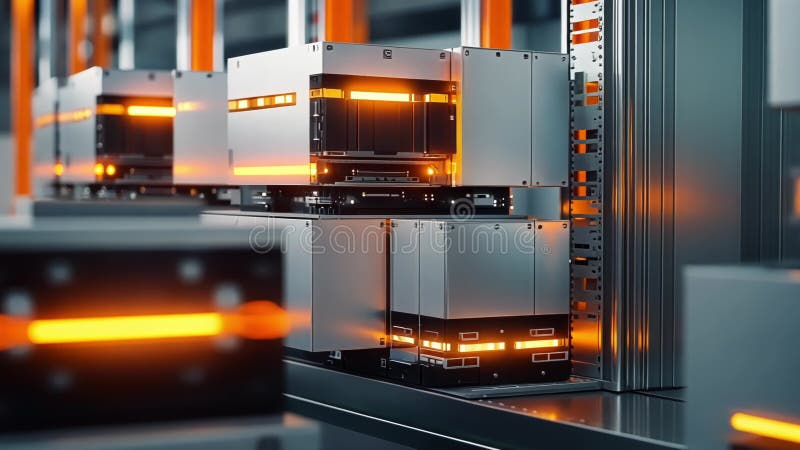 Server Units Processing Data with Orange Lights in Modern Data Center ...