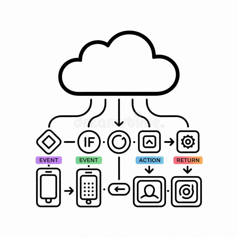 Serverless Cloud Function Workflow Diagram Illustrating Event Driven Architecture with Mobile ...