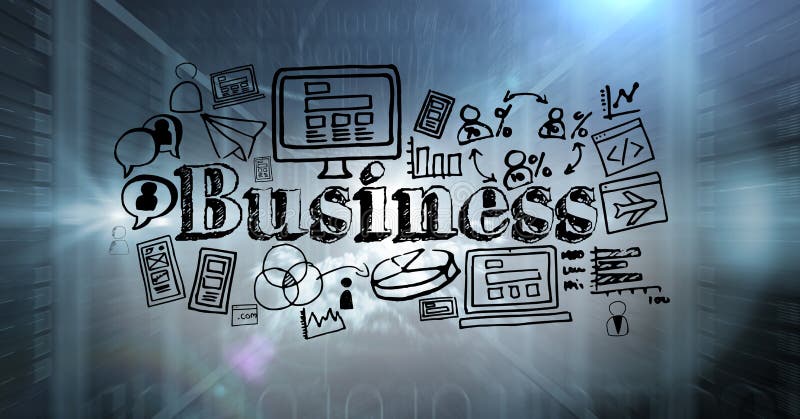 Servers and Binary Code with Black Business Doodles and Flares Stock ...