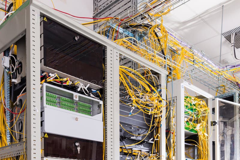 Servers with Connected Fiber Optic Cables Stock Photo - Image of ...