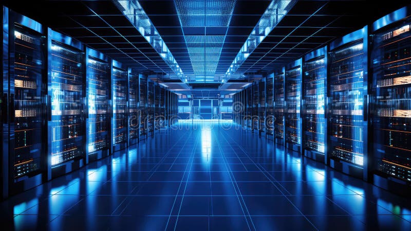 Servers Data Center with Computer Monitor Stock Illustration ...