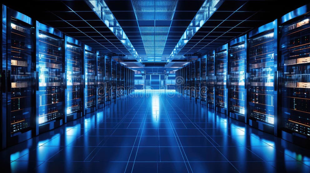 Servers Data Center with Computer Monitor Stock Illustration ...