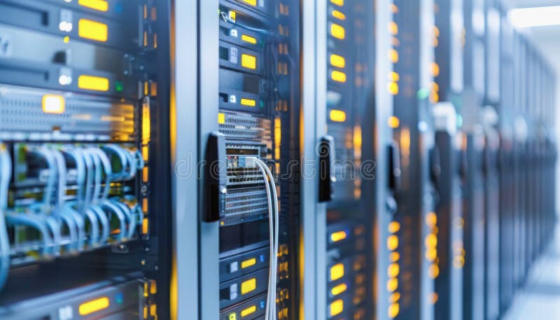 Servers in a Data Center with Many Wires, Displaying Complex Computer ...