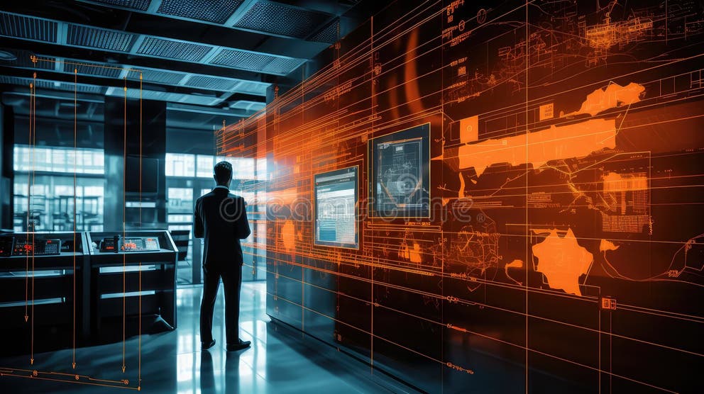 Servers data center orange stock illustration. Illustration of screens ...