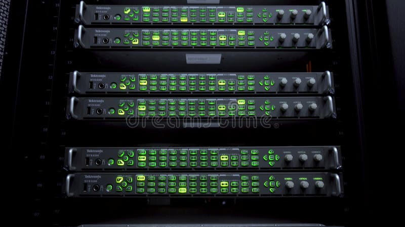 Servers Racks Close Up in Modern Data Center. Motion Camera. Technology ...