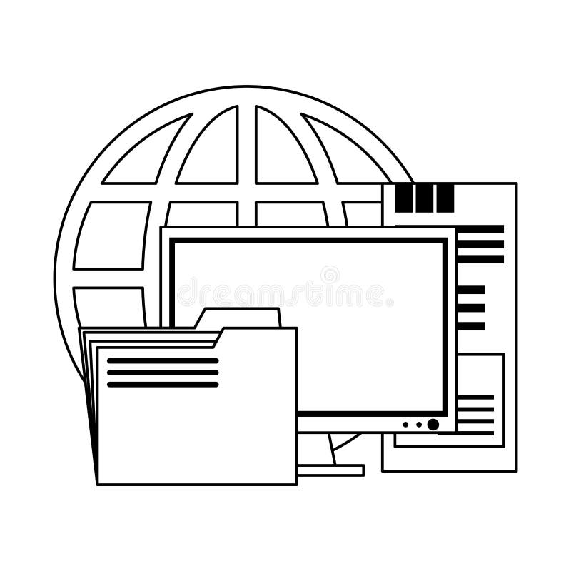 Folder with Servers Database in Black and White Stock Vector ...