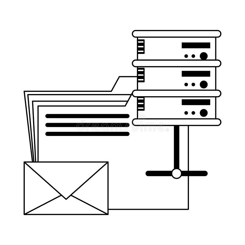 Servers and Database Technology Symbols in Black and White Stock Vector - Illustration of symbol ...