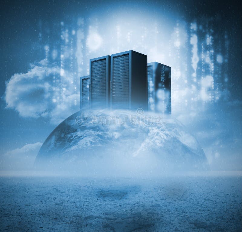 Servers on earth stock illustration. Illustration of computer - 32233572