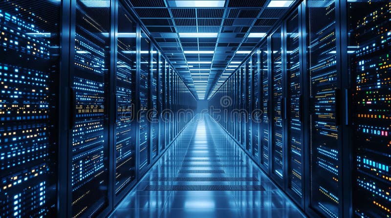 Servers Line the Corridor, Displaying Vibrant Lights in a Futuristic ... Servers Line the Corridor, Displaying Vibrant Lights in a Futuristic ...