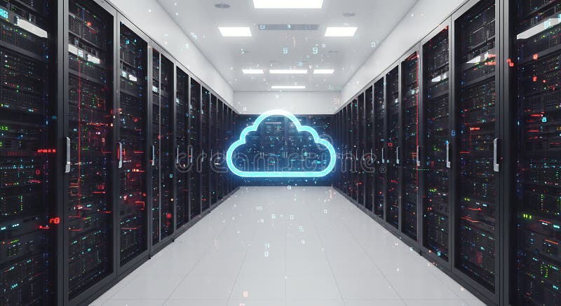 Servers Line the Walls of a Data Center, Forming a Narrow Path. Each ...