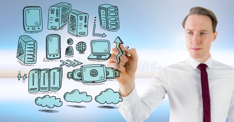 Servers Network Doodle Being Drawn by Businessman Stock Image - Image ...