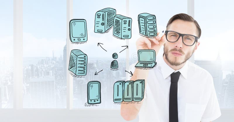 Servers Network Doodle Being Drawn by Businessman Stock Photo - Image ...