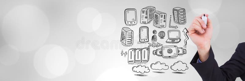 Servers Network Doodle Being Drawn by Hand Stock Photo - Image of ...