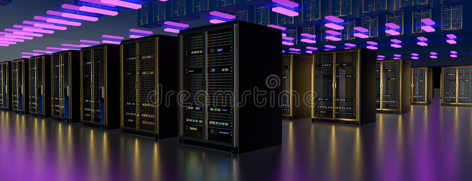 Server Room Data Center. 3D Rendering Stock Illustration - Illustration ...