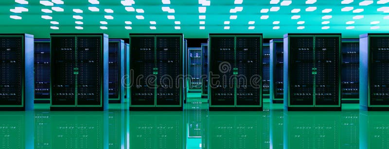 Server Room Data Center. 3D Rendering Stock Image - Image of farm ...