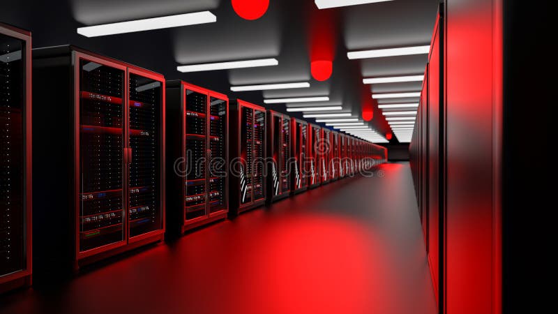 Server Room Data Center. Rackmount LED Console. Backup, Mining, Hosting ...