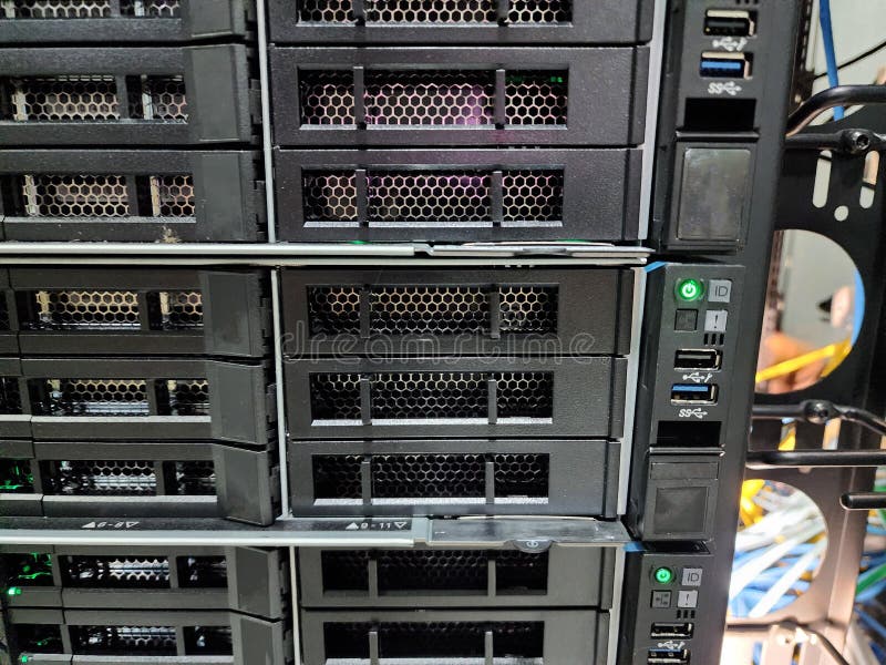 A Row of Servers in a Server Room with Red and Blue Lights Stock Photo - Image of digital ...