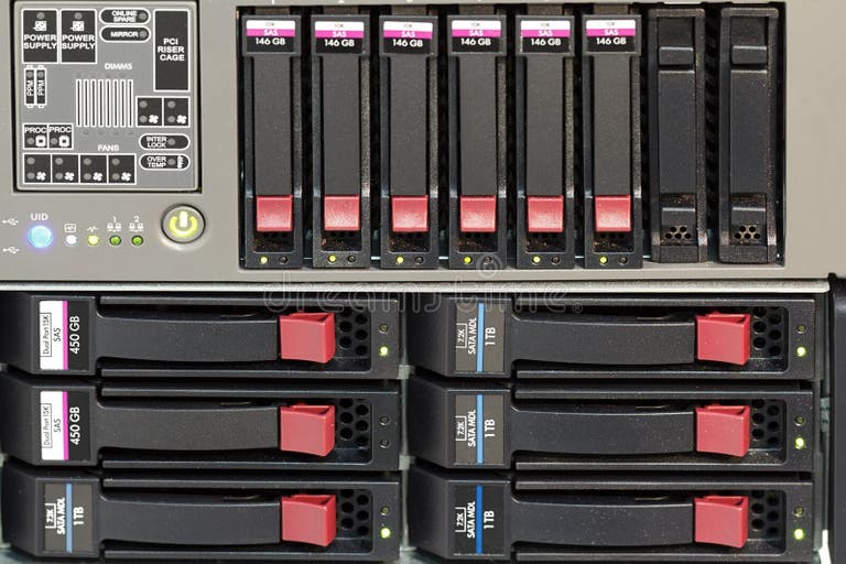 Servers Stack with Hard Drives in a Datacenter Stock Photo - Image of ...