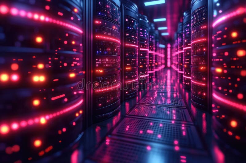 Servers Stacked in Rows in a Large Data Center Facility Stock Photo ...