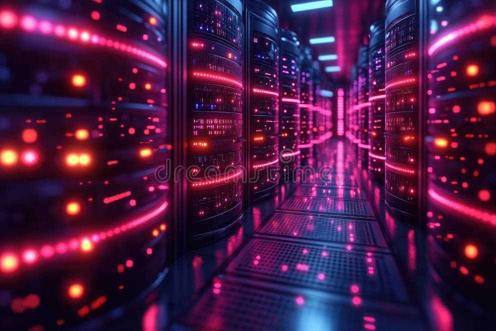 Servers Stacked in Rows in a Large Data Center Facility Stock Photo ...