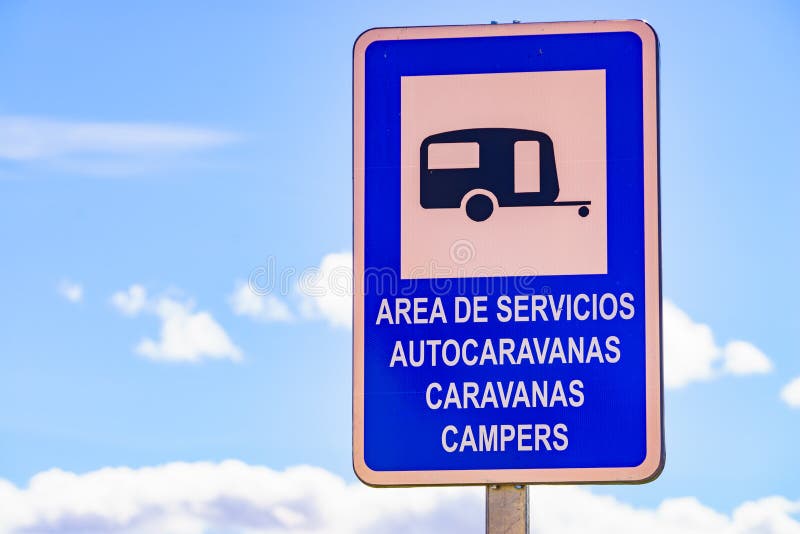Service Area Sign for Campers in Spain Stock Photo - Image of spain ...